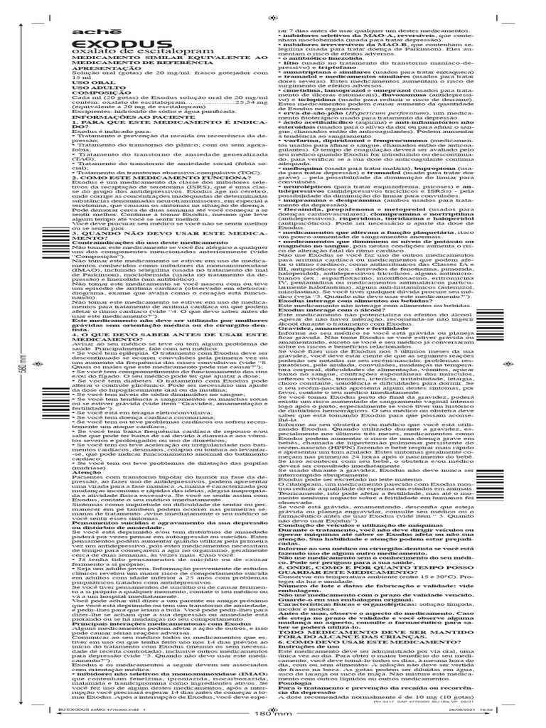 Bula Exodus Gotas | PDF | Gravidez | Depressão