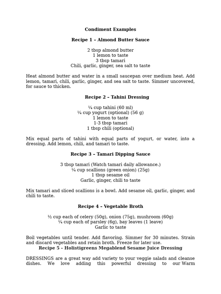 Condiment & Dressing Recipes | PDF | Beetroot | Garlic
