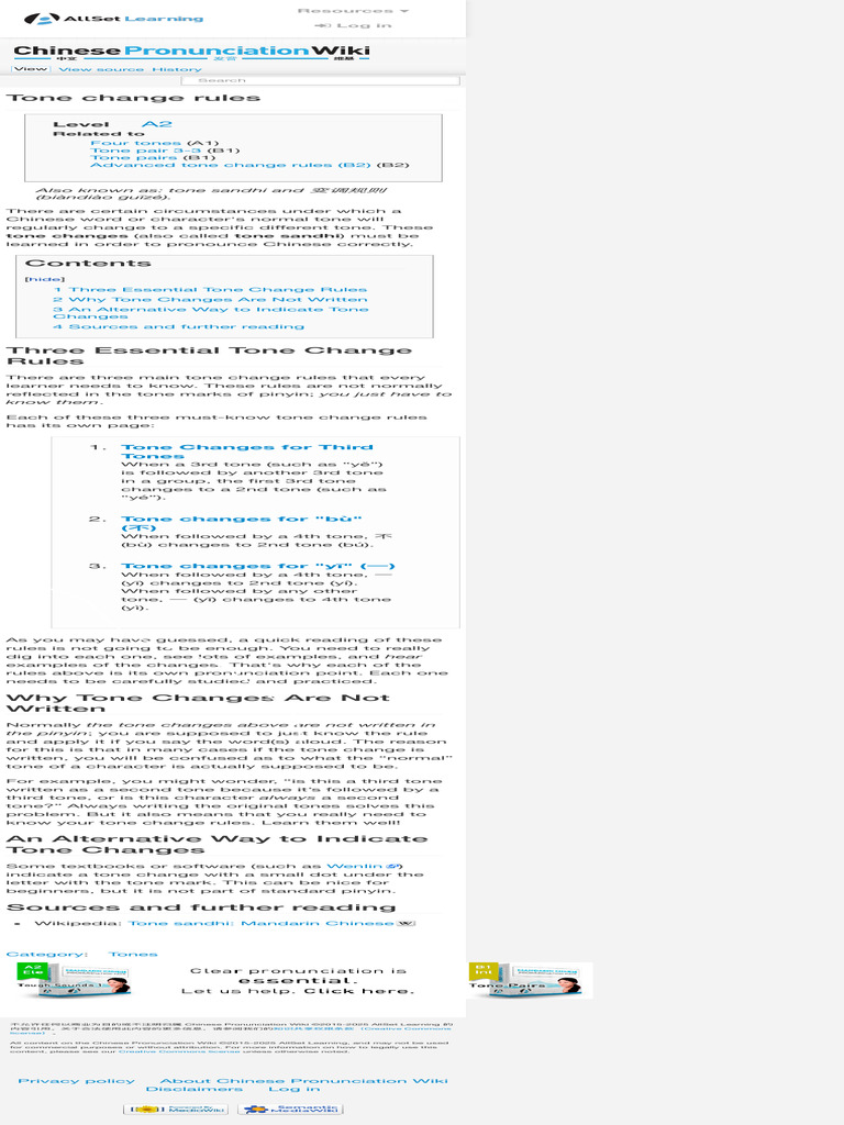Tone change rules - Chinese Pronunciation Wiki | PDF | Tone ...
