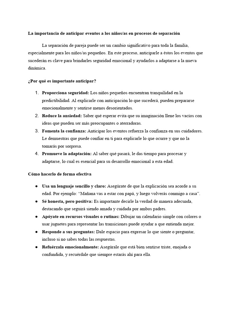 Anticipar cambios en separaciones infantiles | PDF | Las emociones ...