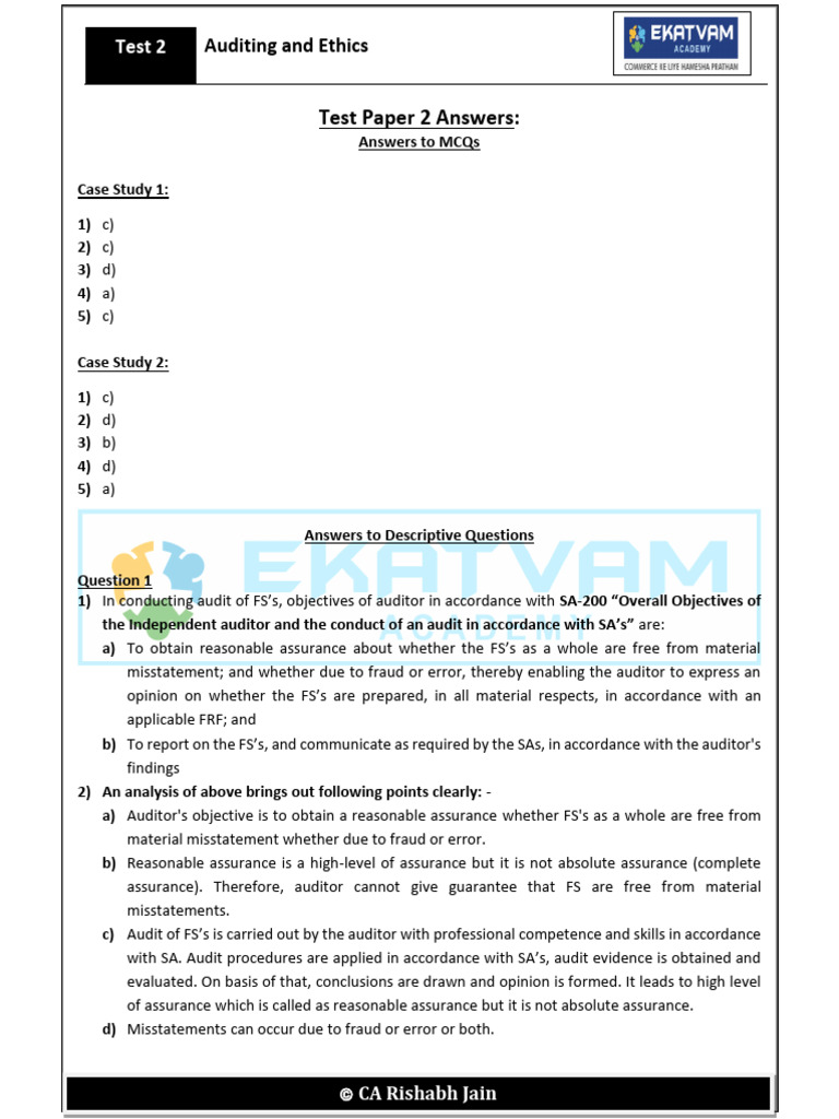 Inter Audit Descriptive+MCQ Test Paper 2 Answers | PDF | Audit ...