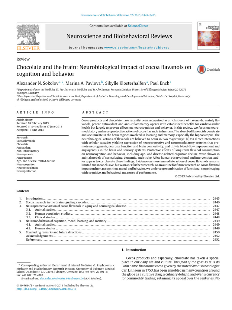 Chocolate and The Brain Neurobiological Impact of Cocoa Flavanols On Cognition and Behavior ...