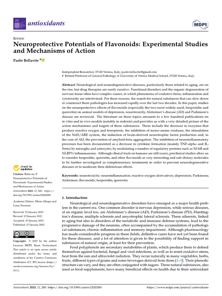 Neuroprotective Potentials of Flavonoids Experimental Studies and Mechanisms of Action | PDF ...