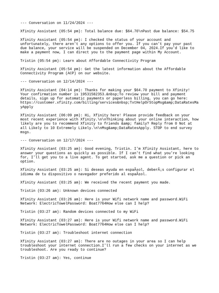 Xfinity Assistant Transcript | PDF | Phishing | Online Services