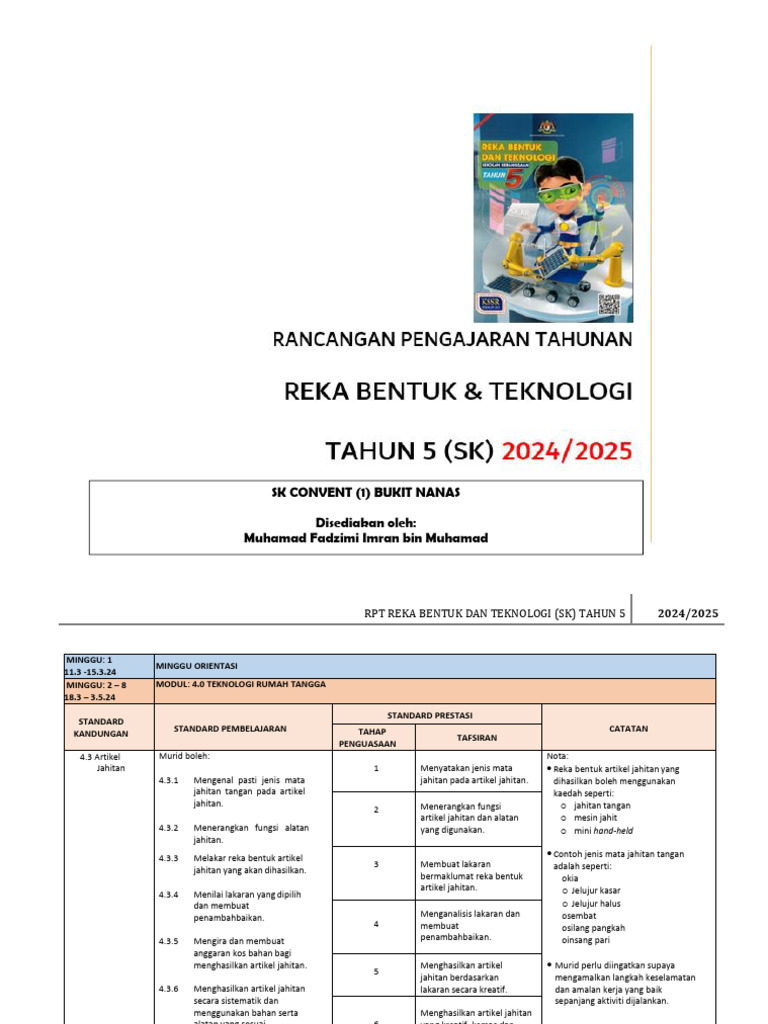 RPT RBT Tahun 5 2024-2025 | PDF