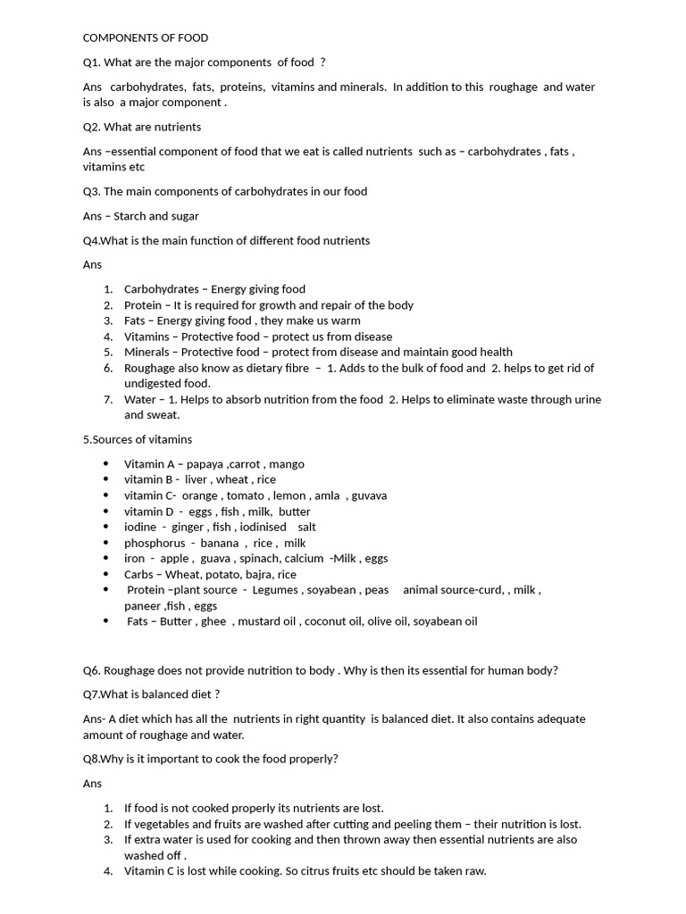 COMPONENTS OF FOODS | PDF | Foods | Nutrients