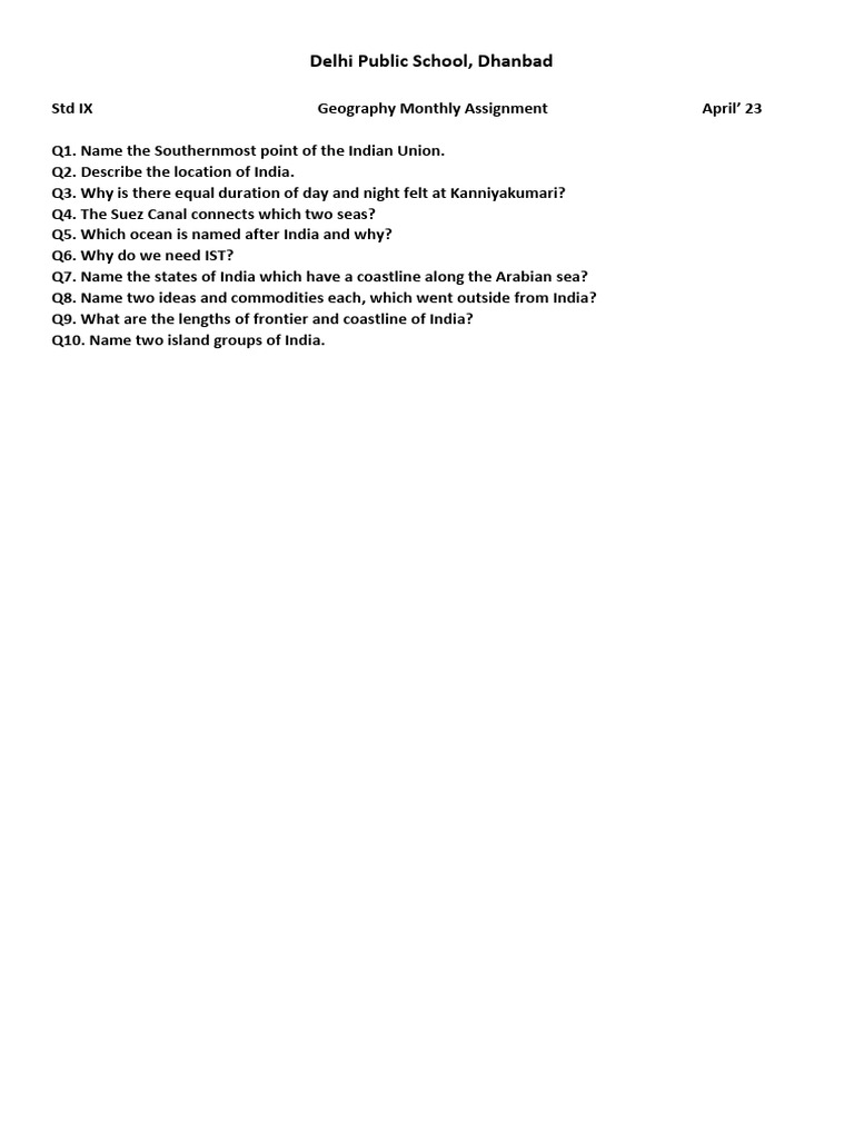 STD IX April 23 Assignment Geography | PDF