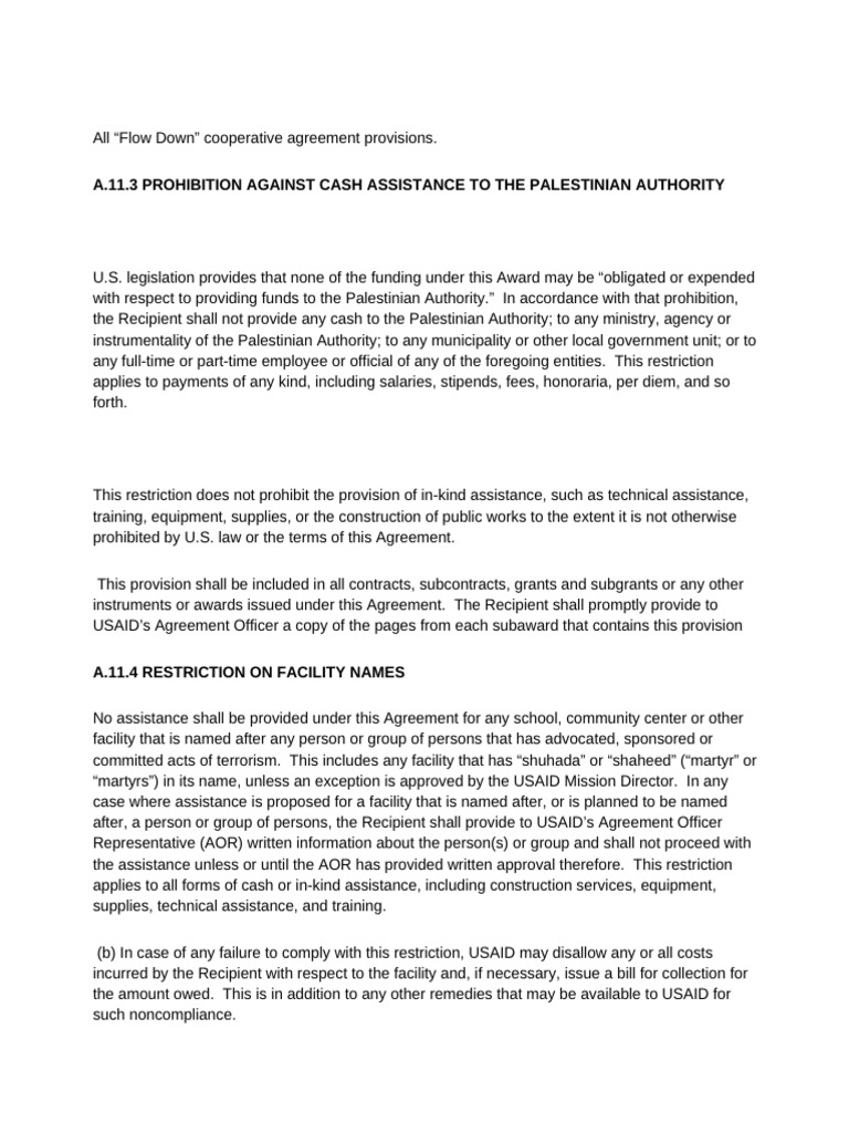 All "Flow Down" Cooperative Agreement Provisions | PDF | Government ...