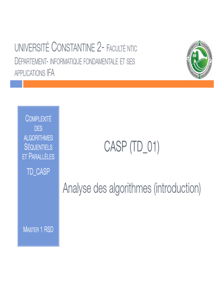 CASP TD 01 Analyse Des Algorithmes Introduction | PDF | Algorithmes | Théorie de la complexité ...