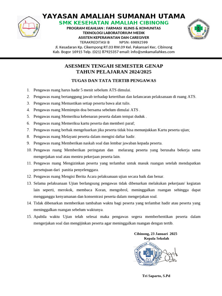 TARTIB Pengawas - ATS-24-25 | PDF