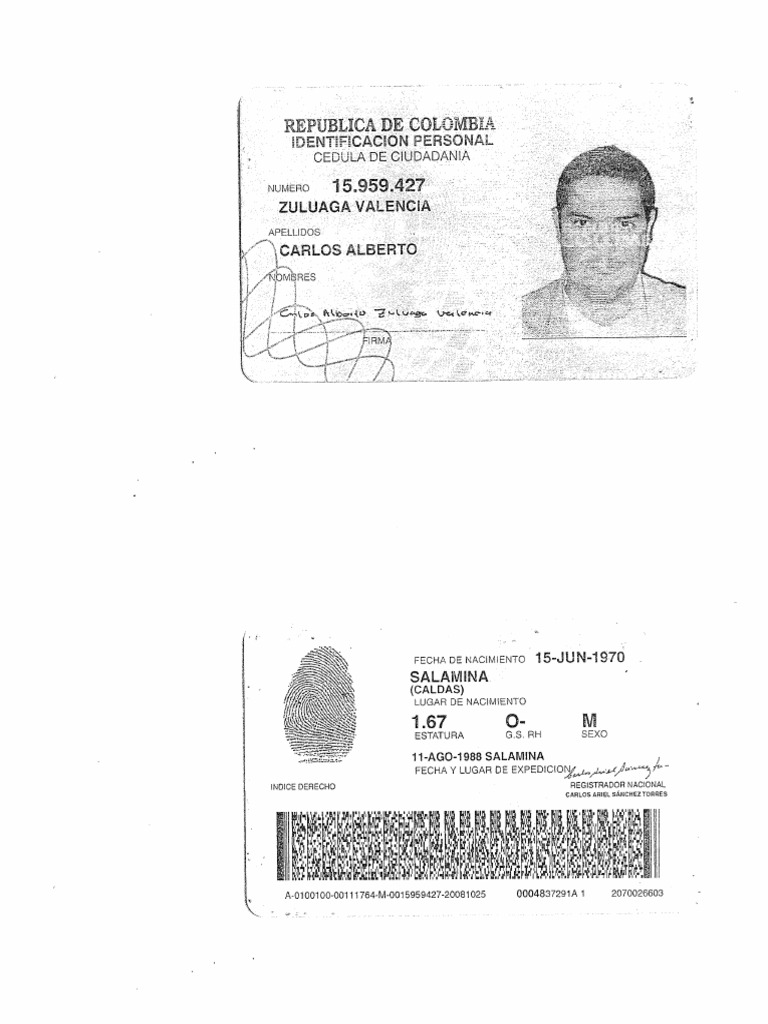 Cedula - Carlos Alberto Zuluaga | PDF