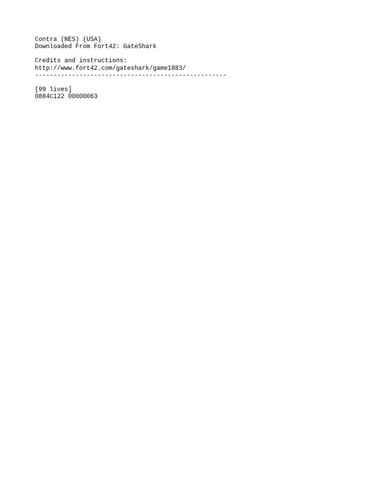 Contra NES USA Cheat Codes Guide | PDF
