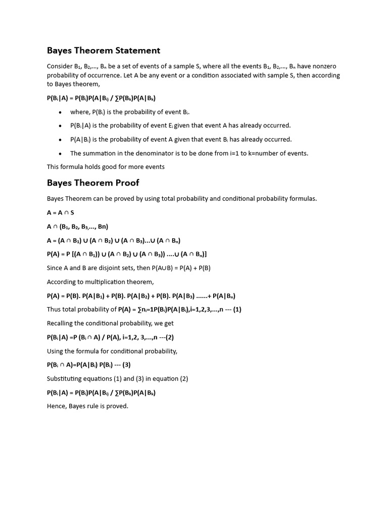 Bayes Theorem Statement and Proof | PDF