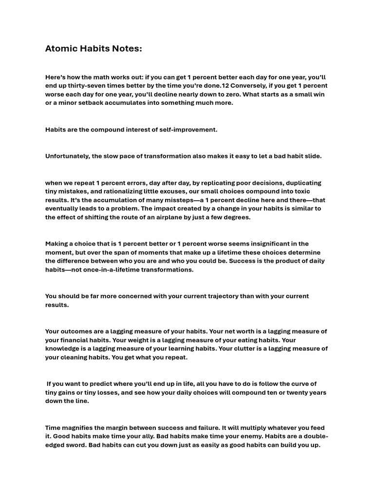 Atomic Habits Notes | PDF