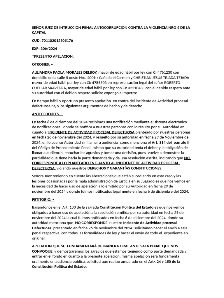 Apelacion Art 180 Cpe | PDF | Apelación | Separación de poderes