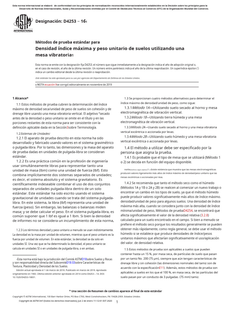 ASTM D4253-16e1 Densidad Máxima | PDF | Densidad