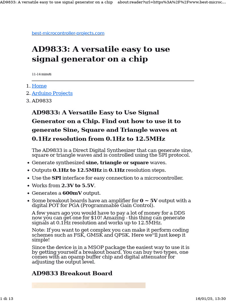 AD9833 - A Versatile Easy To Use Signal Generator On A Chip | PDF ...