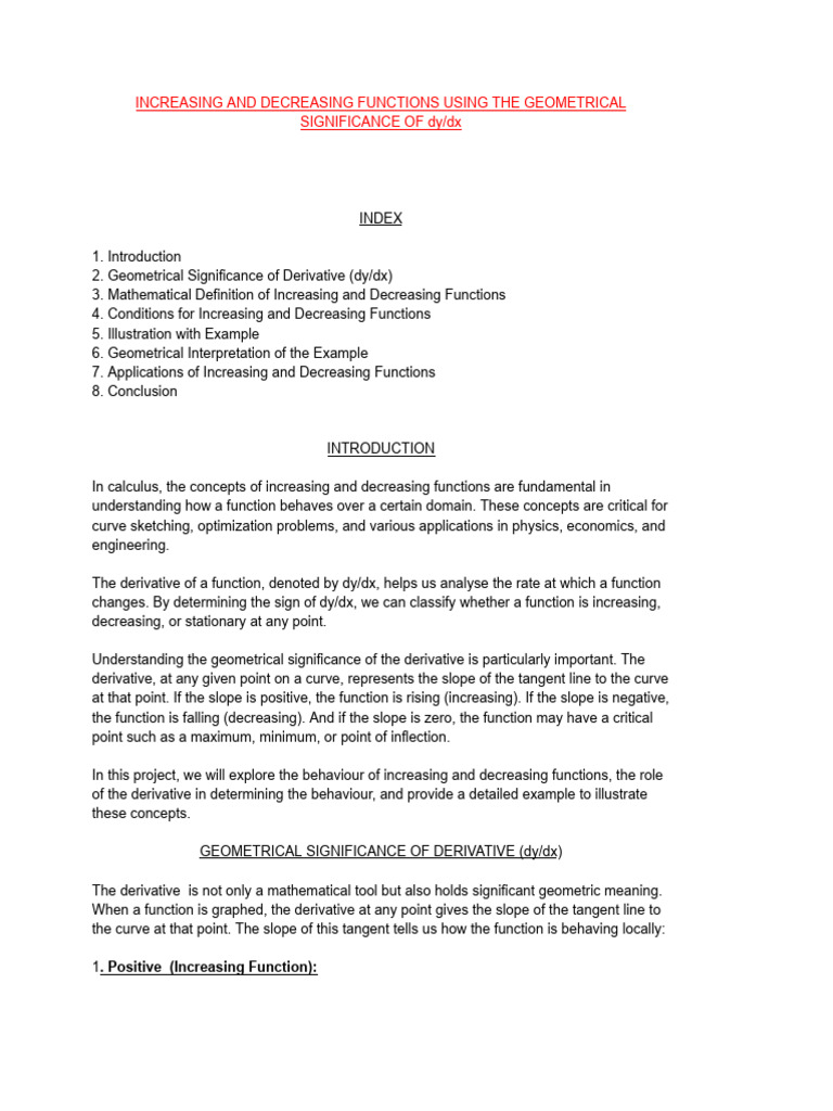 Increasing & Decreasing Functions Guide | PDF | Function (Mathematics) | Derivative