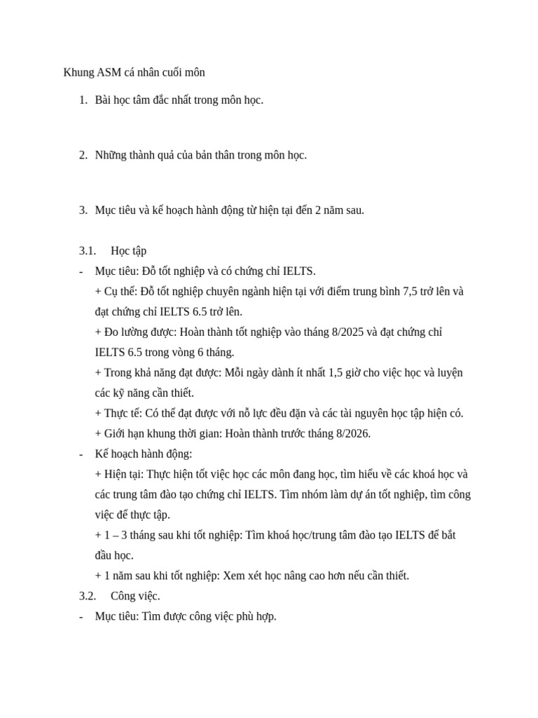 Khung ASM Cá Nhân PTCN Cuối Môn | PDF