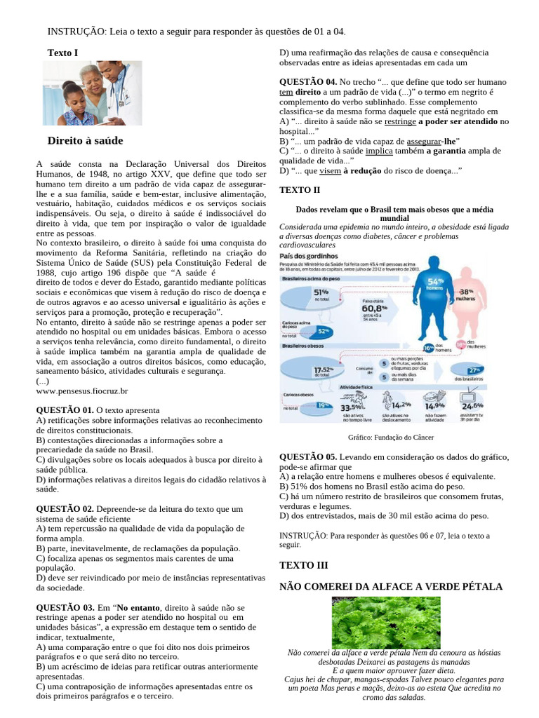 Prova Final Do Trimestre 2 Eja Questões Objetivas 2024 | PDF | Obesidade