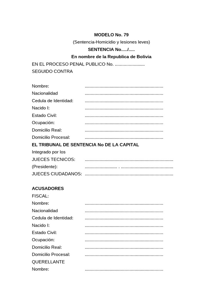 MODELO No79 Sentencia-Homicidio y Lesiones Leves | PDF | Fiscal | Homicidio