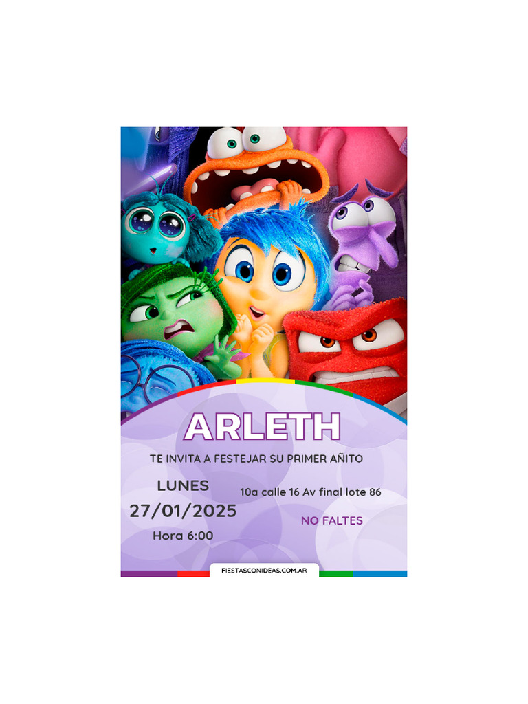 Invitaciones gratis de Intensamente 2 | PDF
