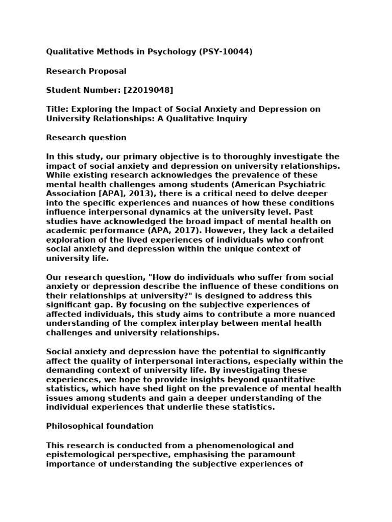 Qualitative Methods in Psychology (PSY-10044) Research Proposal Student ...