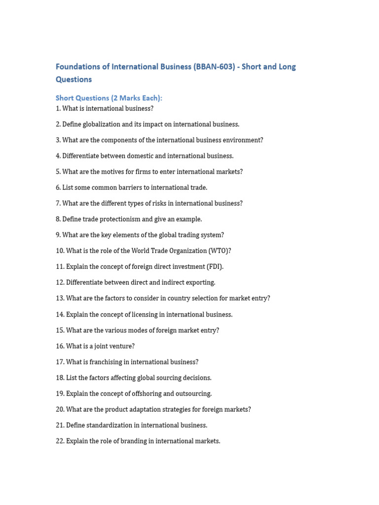 International Business Foundations Q&A Guide | PDF | Market (Economics ...