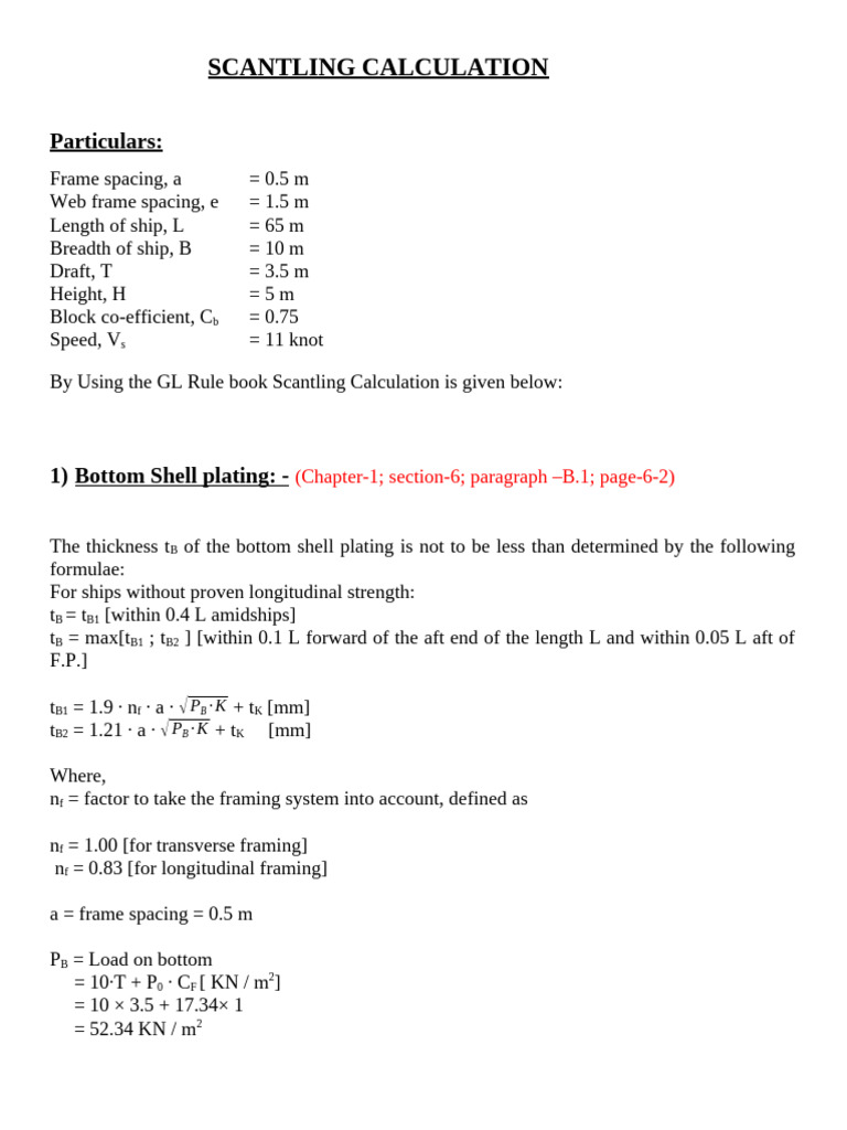Ship Scantling Calculation | PDF | Ships | Watercraft