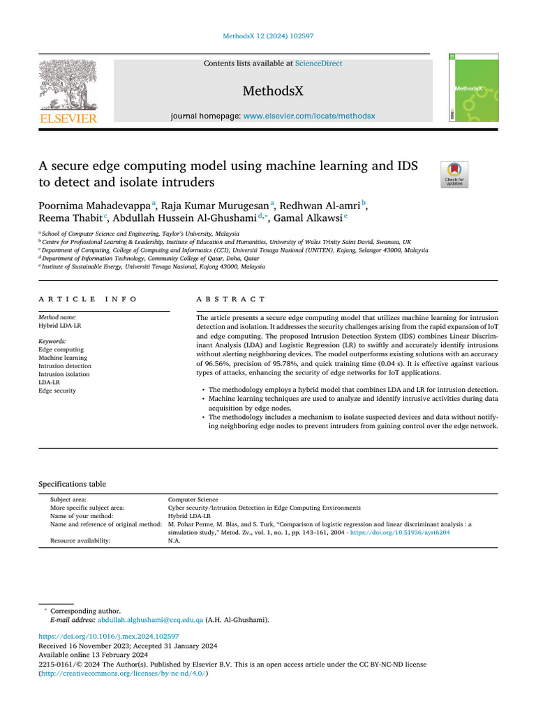 A Secure Edge Computing Model Using Machine Learning and IDS | PDF | Computer Network | Internet ...