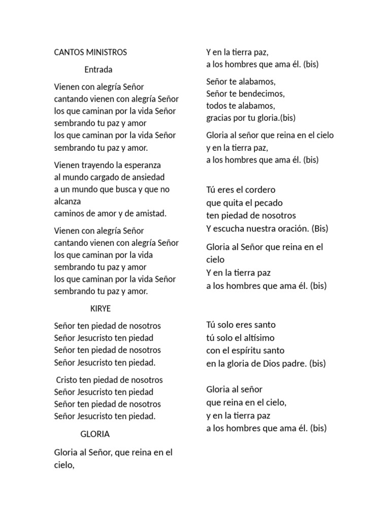 Letras de Canto Religioso y Oraciones | PDF | Cristo (título) | eucaristía