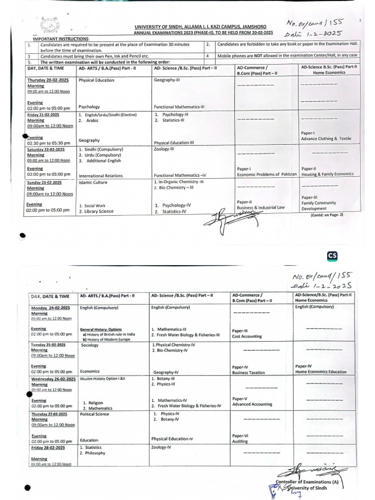 Time Table of Annual Examination of 2023 (Phase-II) | PDF
