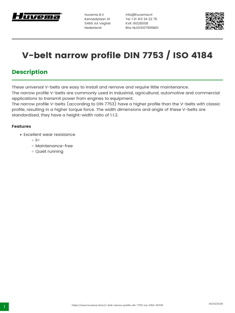 V Belt Narrow Profile DIN 7753 ISO 4184 | PDF | Belt (Mechanical)