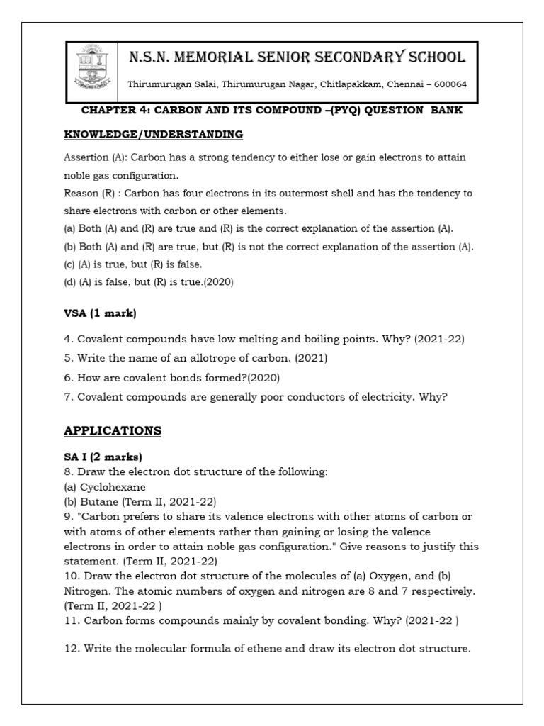 LESSON 4 QUESTION BANK | PDF | Chemical Compounds | Alkane