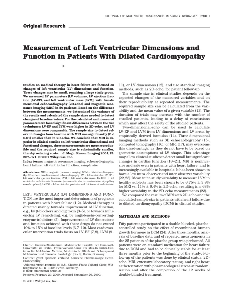 Magnetic Resonance Imaging - 2001 - Strohm - Measurement of Left ...