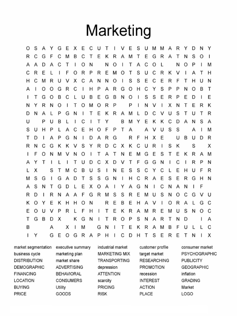 Marketing Students Word Search | PDF | Business | Market Segmentation