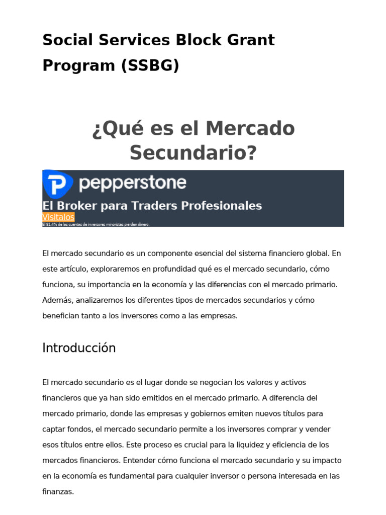 Qué es el Mercado Secundario | PDF | Bolsa | Mercado secundario
