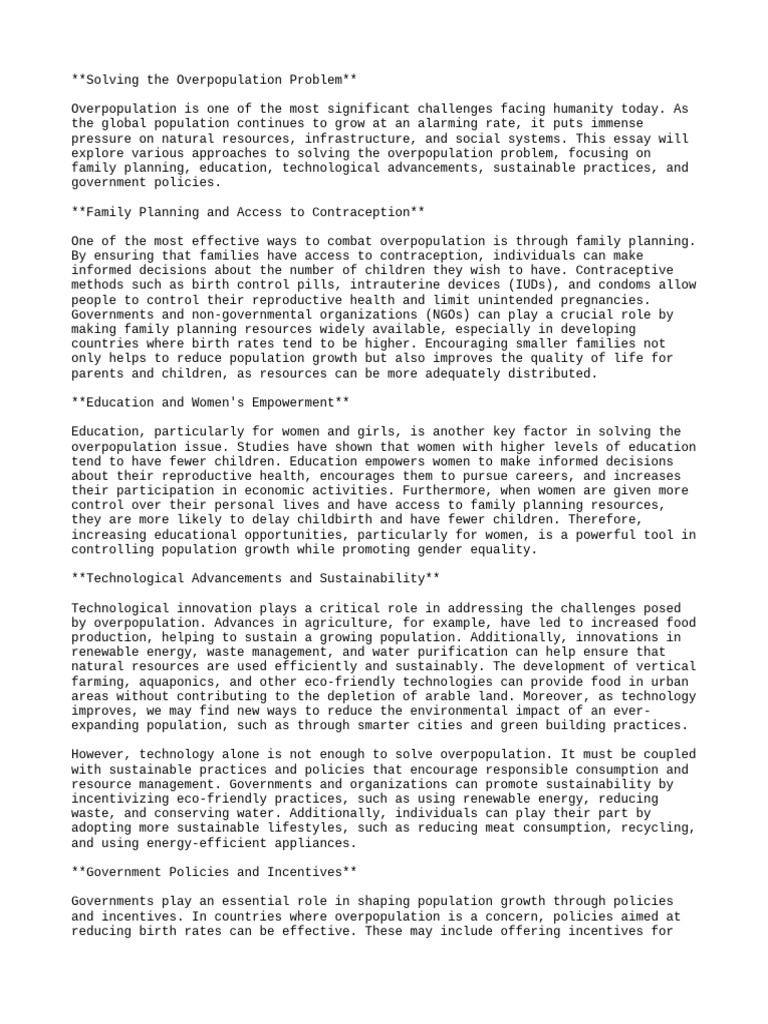 Solving The Overpopulation Problem | PDF | Family Planning | Human Overpopulation