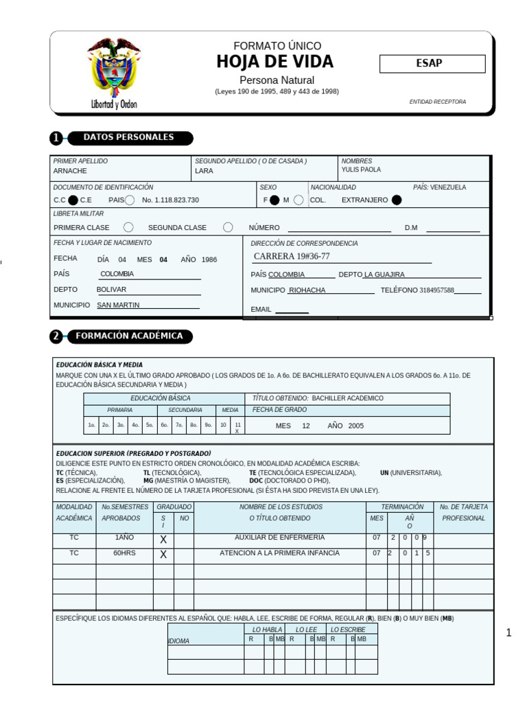 Hoja de Vida Yuli Paola | PDF | Etapas educativas