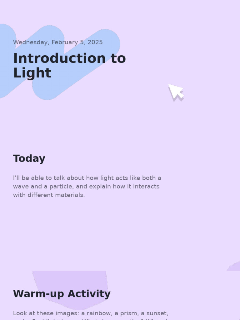 Lesson Plan - Introduction To Light | PDF
