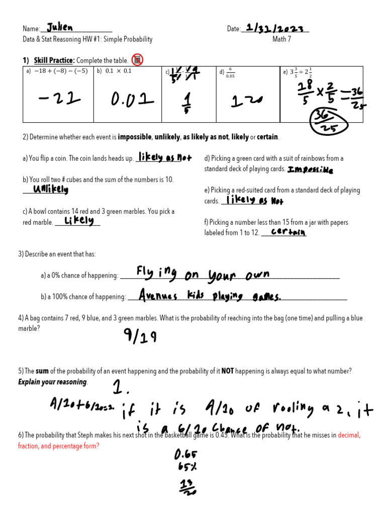 Data 26 Stats HW 231 Simple Probability | PDF | Numbers | Arithmetic