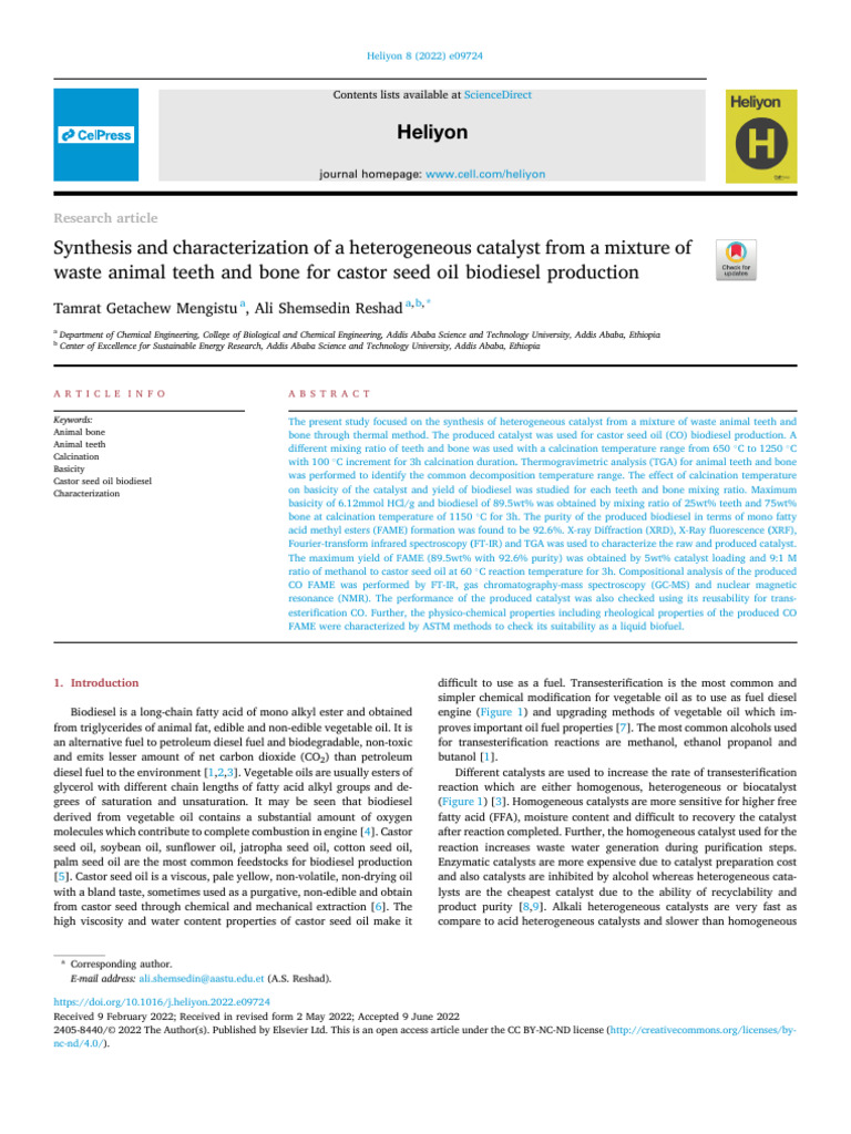 HELIYON 3 | PDF | Catalysis | Biodiesel