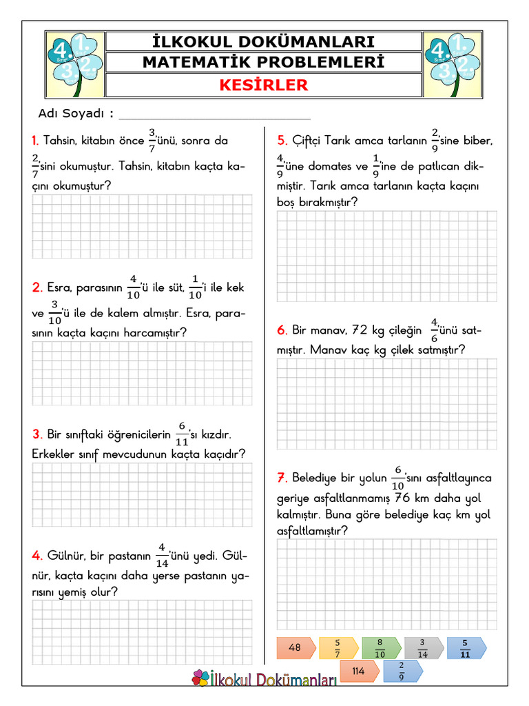 4 Sinif Kesir Problemleri | PDF