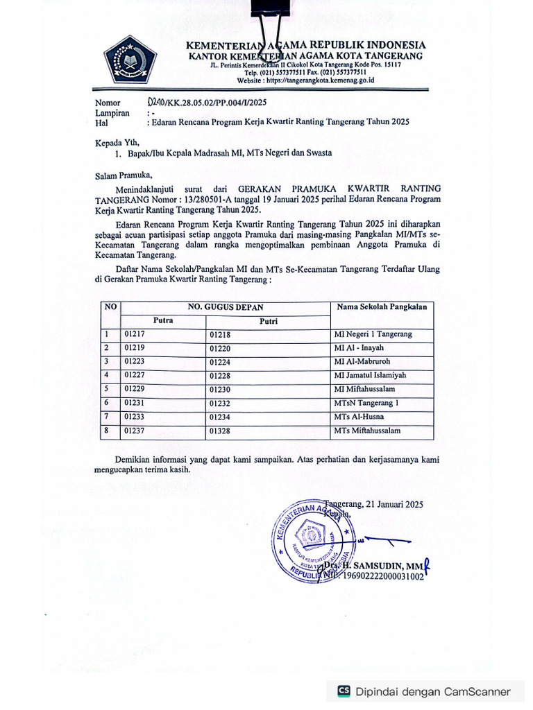 Edaran Rencana Program Kerja Kwartir Ranting TNG Th.2025 | PDF