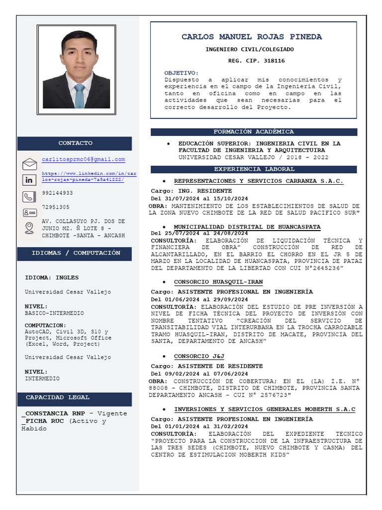 Cv Carlos Rojass | PDF | Business | Ingeniería