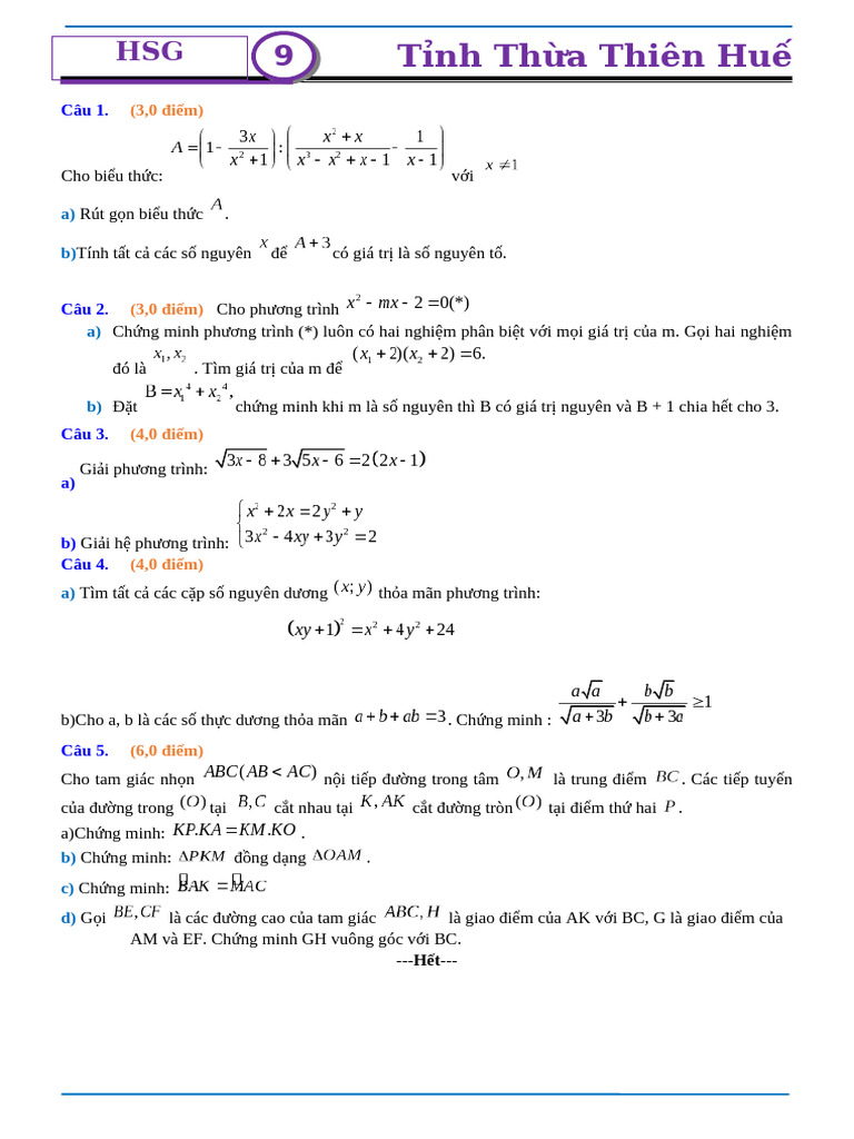 56 -HSG9. Thừa Thiên Huế | PDF