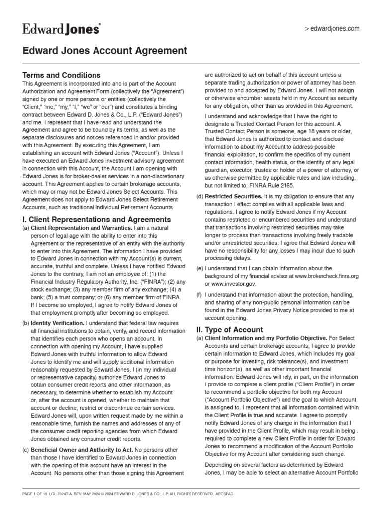 Edward Jones Account Agreement Terms | PDF | Securities (Finance) | Banks