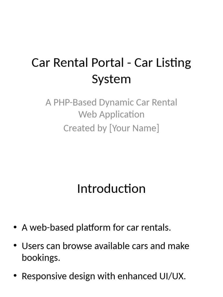 Car Rental Portal Enhanced Presentation | PDF