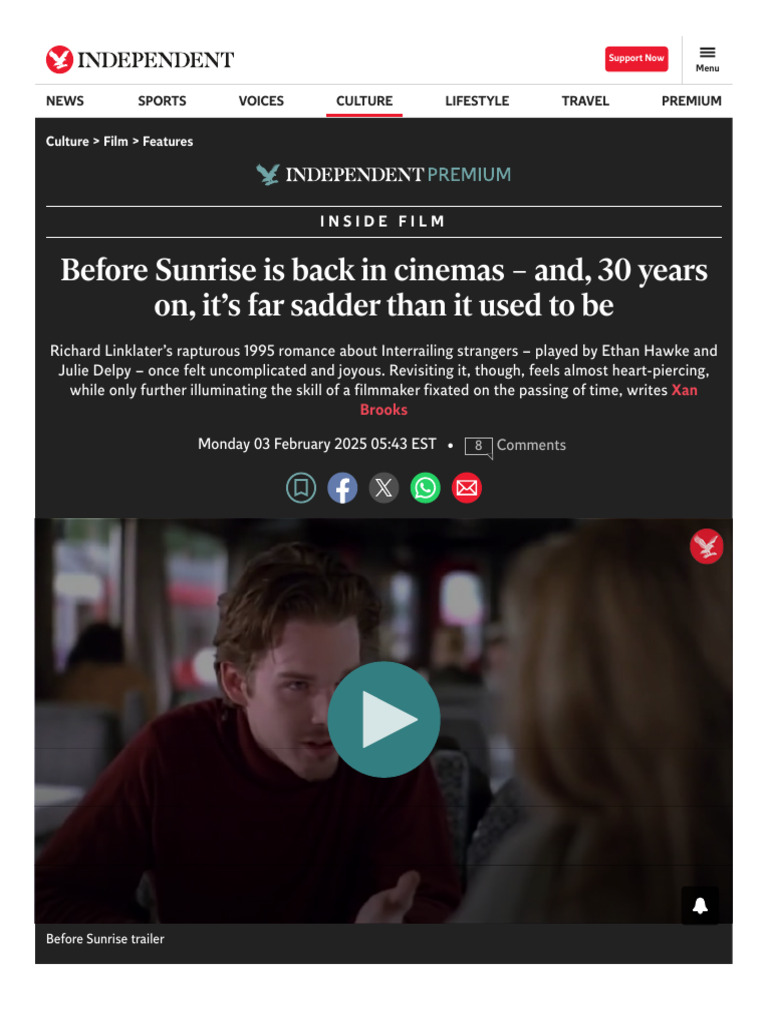 Before Sunrise Is Back in Cinemas - And, 30 Years On, It's Far Sadder Than It Used To Be - The ...