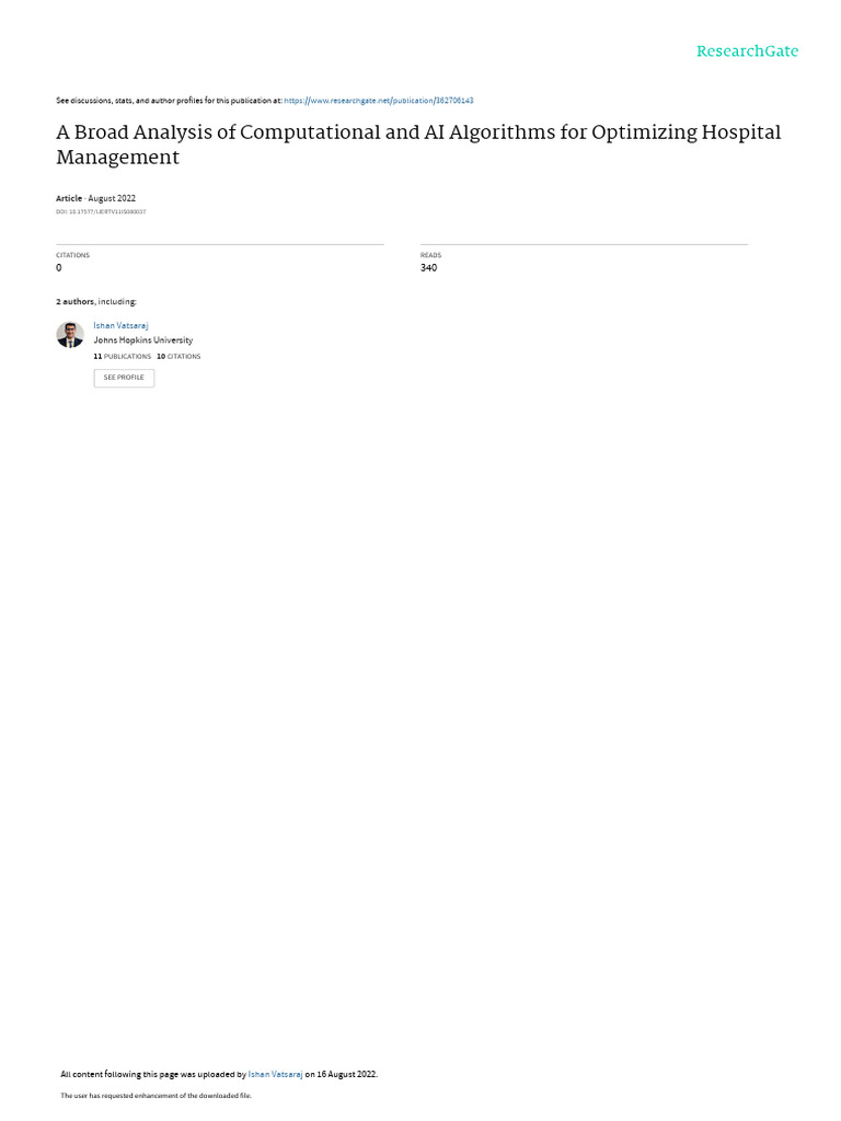 A Broad Analysis of Computational and Ai Algorithms For Optimizing Hospital Management ...